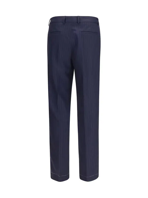 Brunello Cucinelli Virgin Wool Batavia Pinstriped Pants - Blue