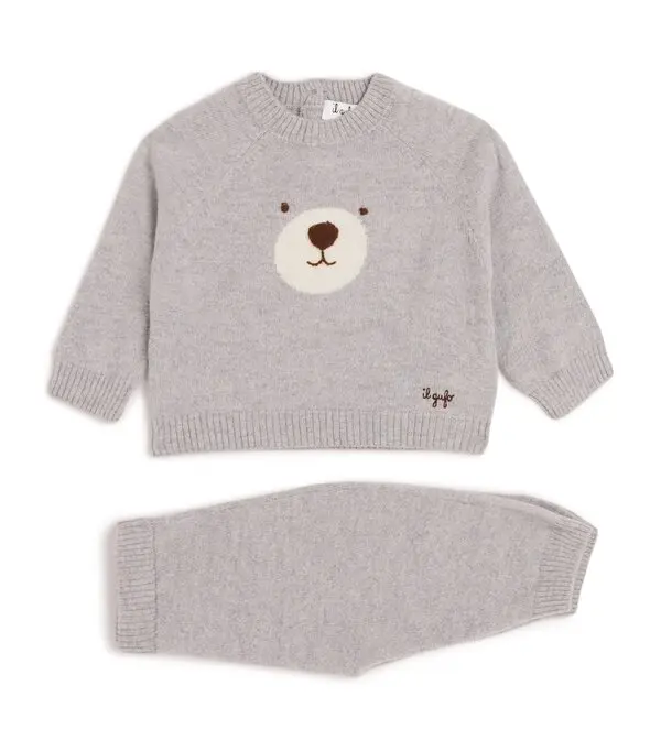 IL GUFO Wool Bear Motif Sweater And Sweatpants Set
