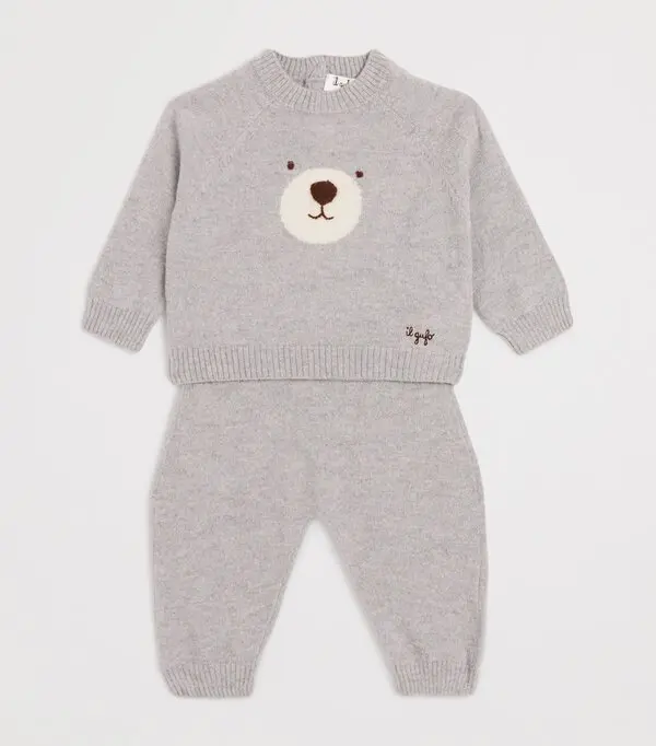 IL GUFO Wool Bear Motif Sweater And Sweatpants Set