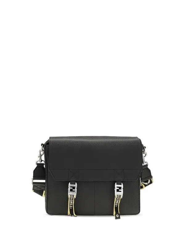 Fendi Flow Mess Medium Roman Leather Crossbody Bag - Black