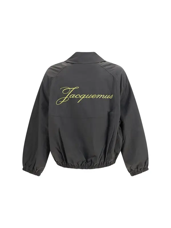 Jacquemus Embroidered Zip-up Jacket With Drawstring Hem - Gray