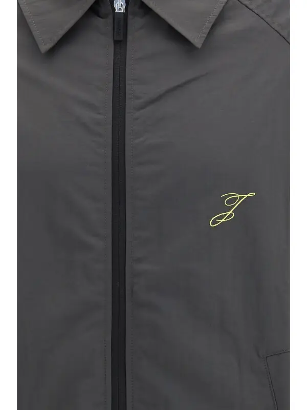 Jacquemus Embroidered Zip-up Jacket With Drawstring Hem - Gray
