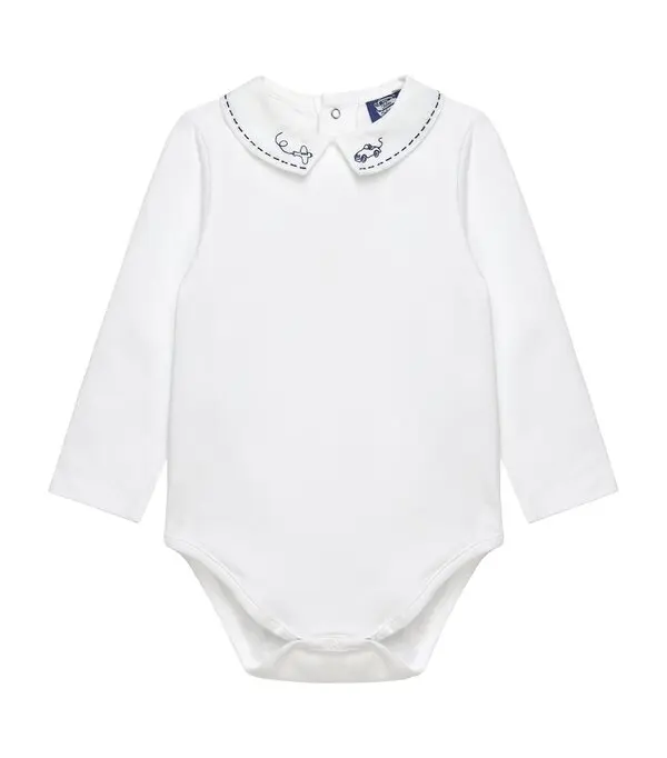 Trotters Stretch Cotton Bodysuit With Peter Pan Collar