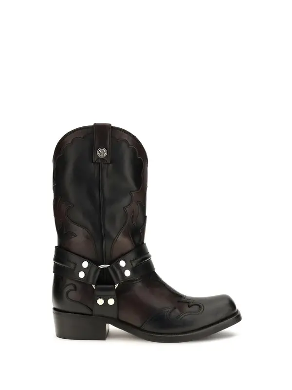 Versace Sylvester Leather Cowboy Boots