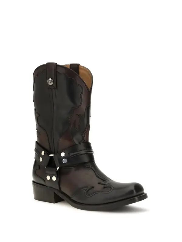 Versace Sylvester Leather Cowboy Boots