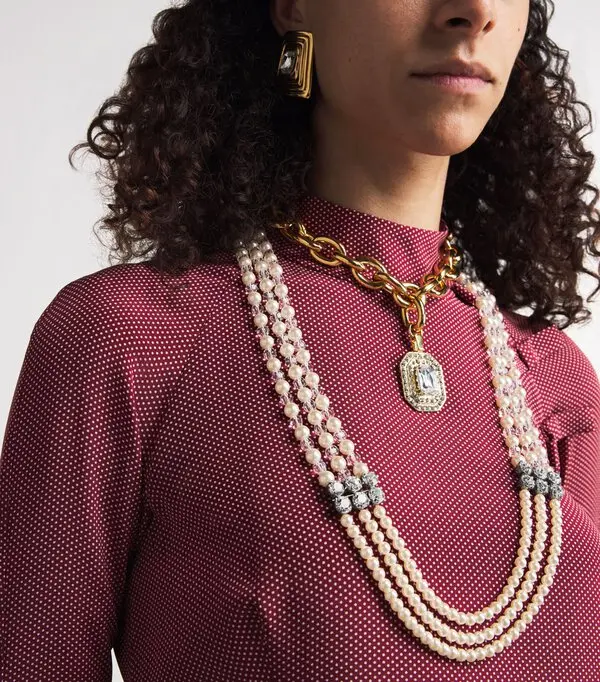 Alessandra Rich Faux Pearl Layered Necklace