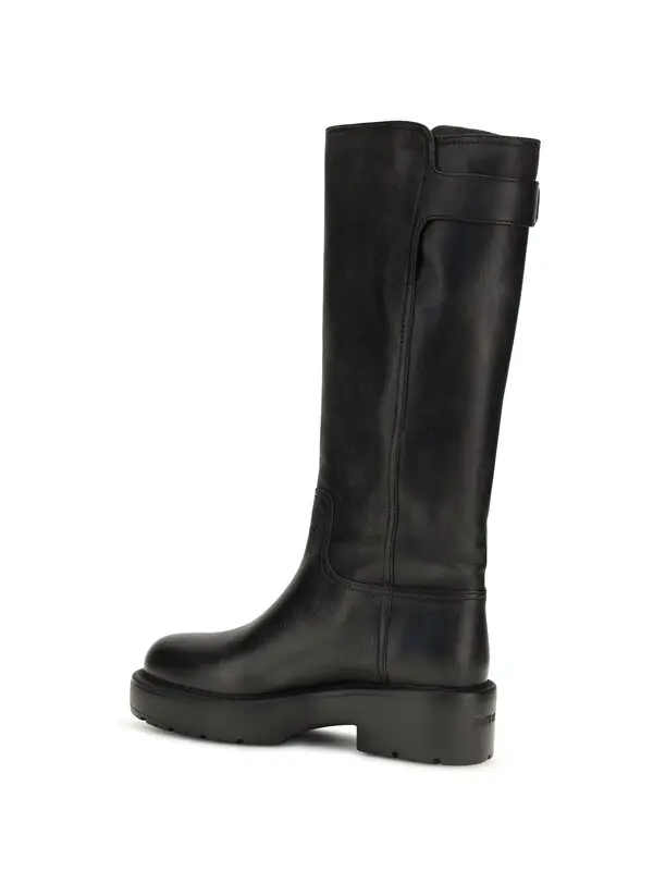 Miu Miu Leather Knee-high Boots With Buckle Detail - Black