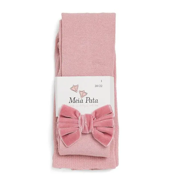 MEIA PATA Cotton Blend Bow Tights - Pink