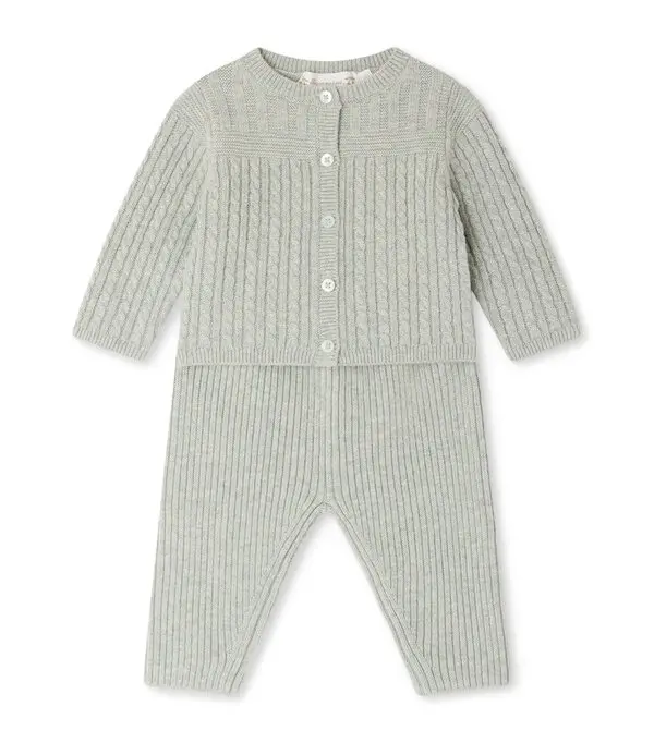 Bonpoint Cable Knit Cardigan And Ribbed Trousers Set