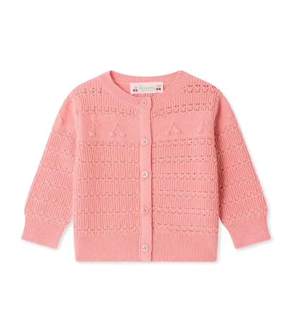 Bonpoint Wool-blend Cardigan With Cherry Applique