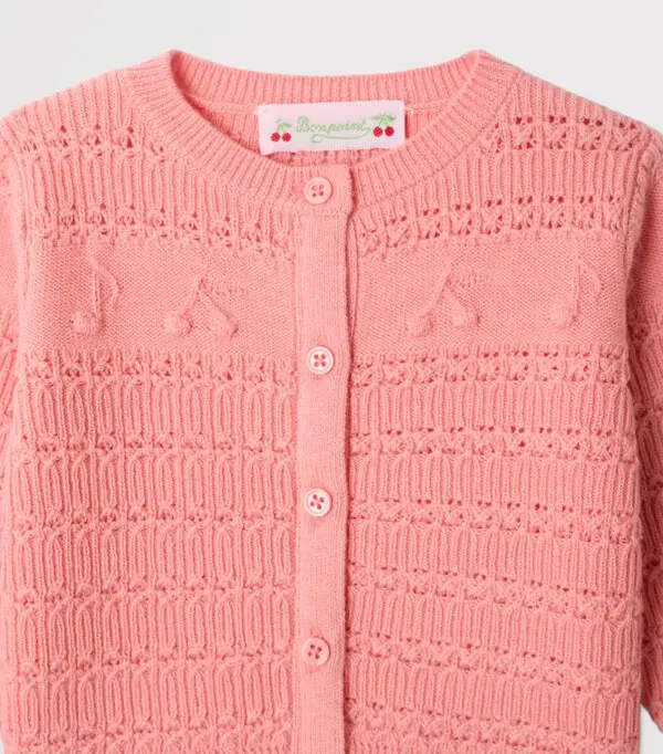 Bonpoint Wool-blend Cardigan With Cherry Applique