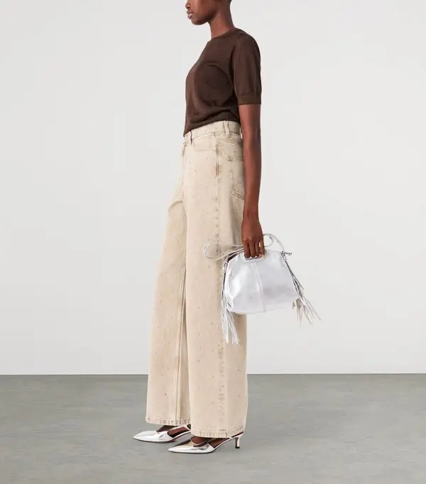 Maje Rhinestone Embellished Wide-leg Jeans