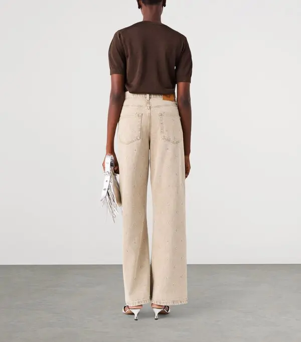 Maje Rhinestone Embellished Wide-leg Jeans