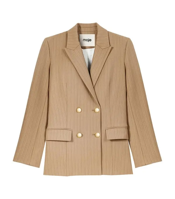 Maje Wool-blend Striped Double-breasted Blazer