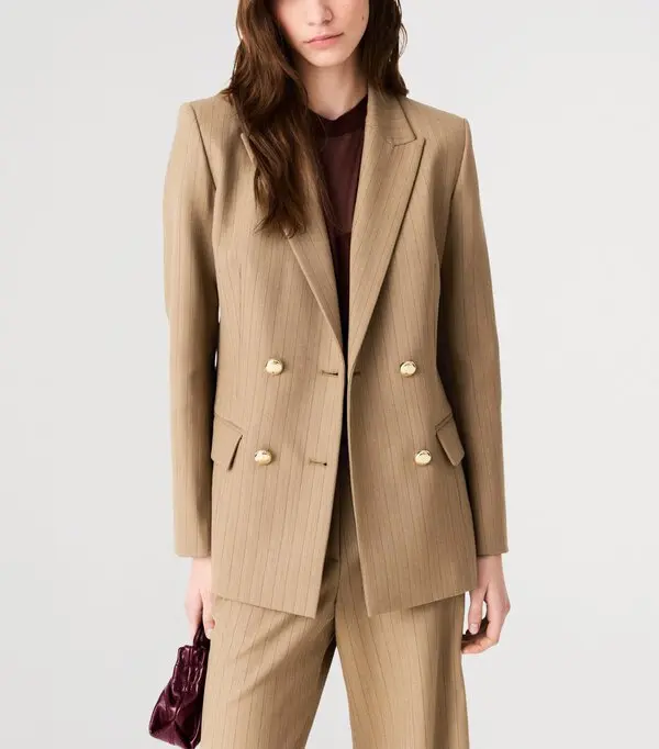 Maje Wool-blend Striped Double-breasted Blazer