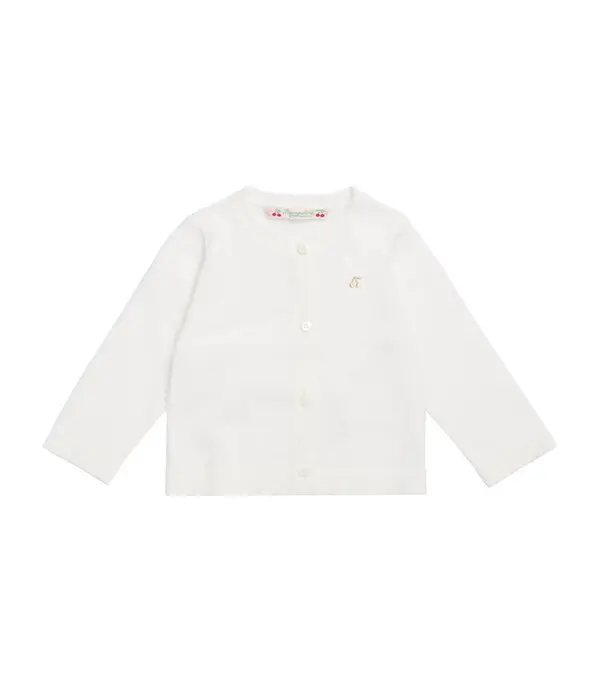 Bonpoint Cotton Cardigan With Embroidered Cherry Logo