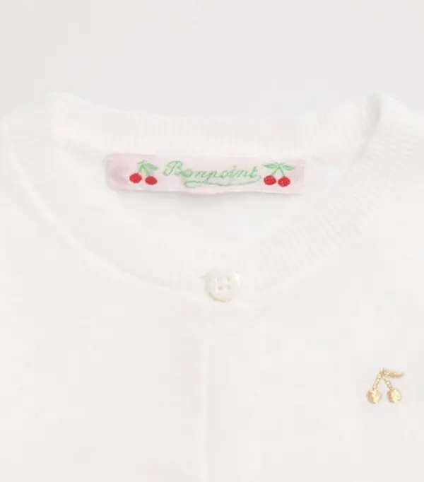 Bonpoint Cotton Cardigan With Embroidered Cherry Logo