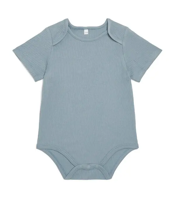 MORI Bamboo-blend Short-sleeve Ribbed Bodysuit - Blue