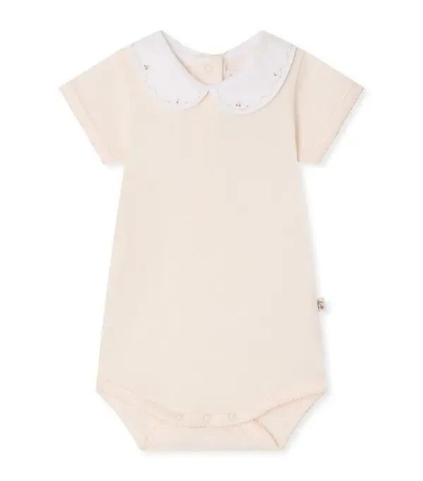 Bonpoint Organic Cotton Cygné Bodysuit With Peter Pan Collar