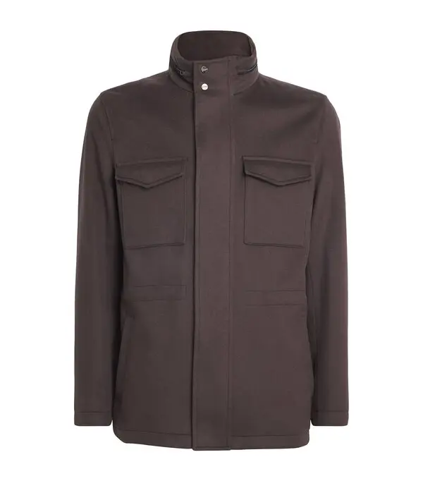 Herno Virgin Wool-cashmere Field Jacket With Stand Collar And Zip-up Hood
