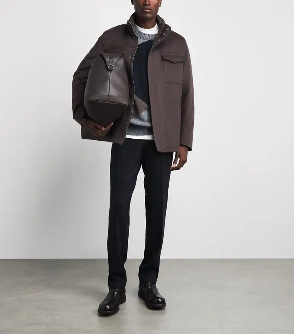 Herno Virgin Wool-cashmere Field Jacket With Stand Collar And Zip-up Hood