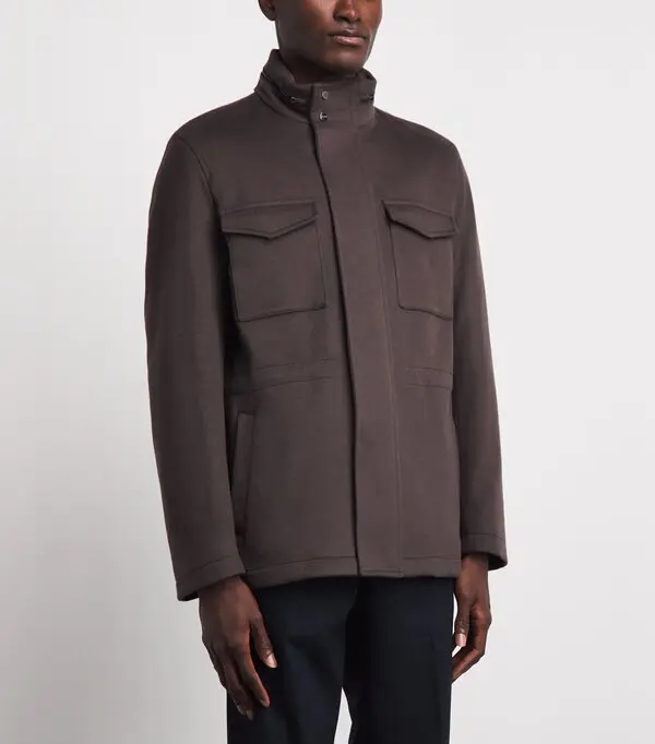 Herno Virgin Wool-cashmere Field Jacket With Stand Collar And Zip-up Hood