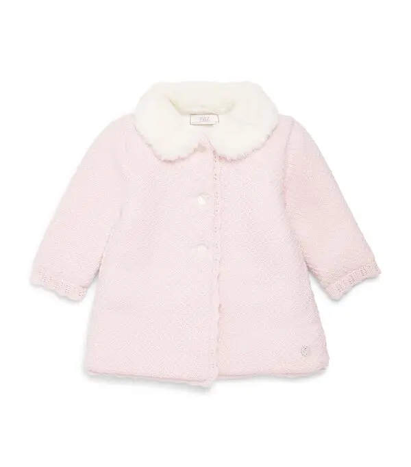 PAZ RODRIGUEZ Wool Knitted Coat With Faux Fur Trim