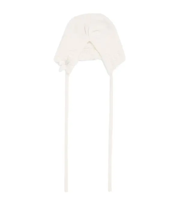 PAZ RODRIGUEZ Cotton Knit Bonnet With Lace Trim - Ivory
