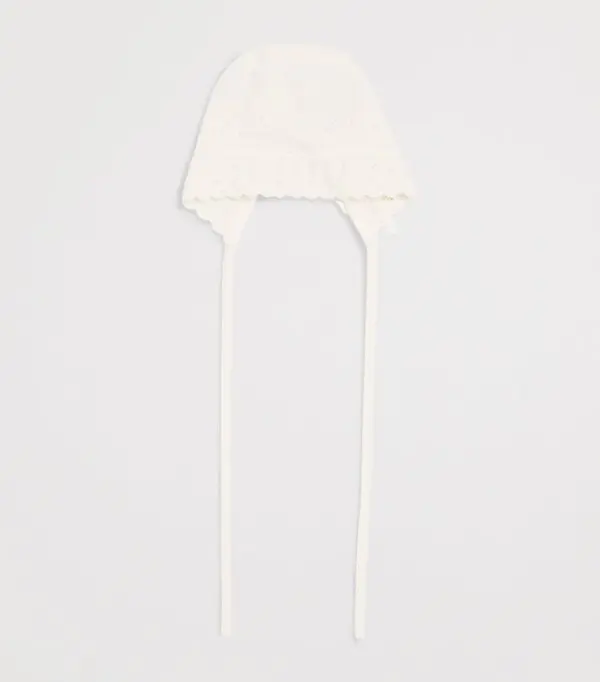 PAZ RODRIGUEZ Cotton Knit Bonnet With Lace Trim