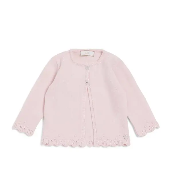 PAZ RODRIGUEZ Cotton Knit Cardigan With Pom-pom Trim