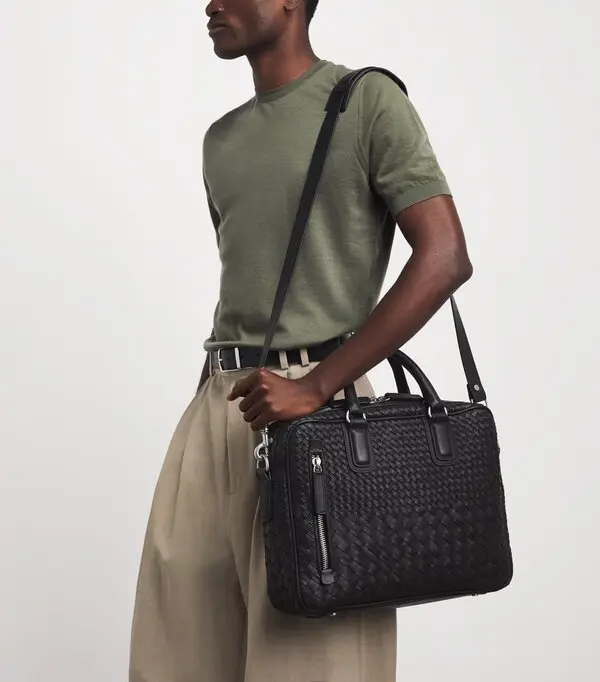 Officine Creative Leather Woven Armor Briefcase