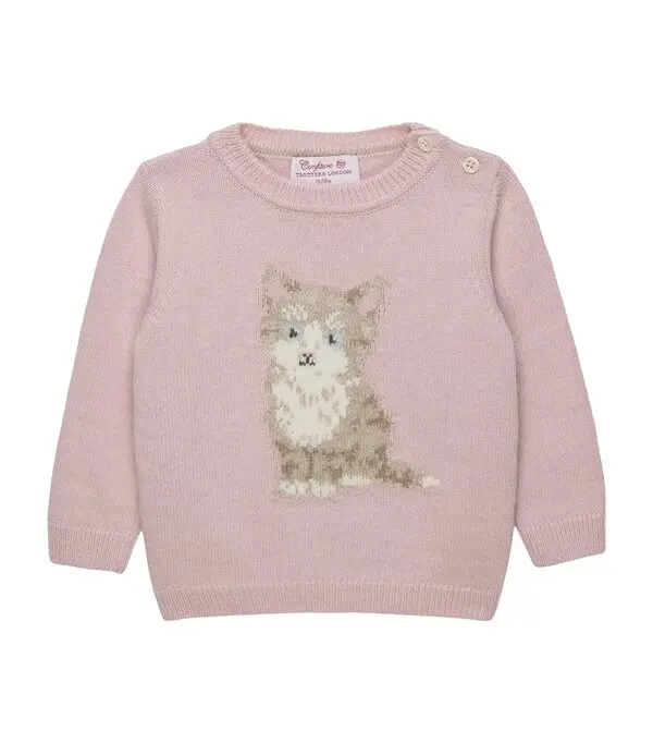 Trotters Jacquard Kitten Motif Cashmere & Merino Sweater