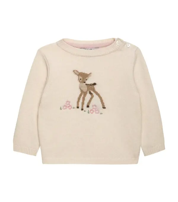 Trotters Wool-blend Fawn Intarsia Sweater