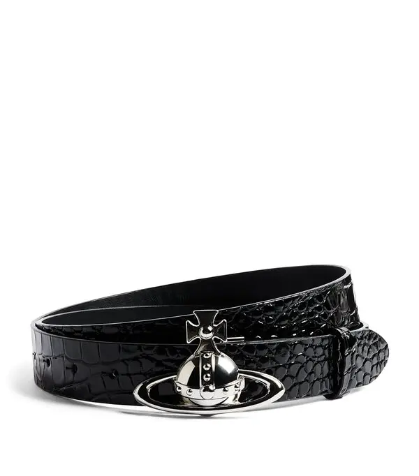 VIVIENNE WESTWOOD Croc-embossed Leather Orb Belt - Black