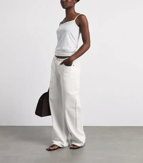 Still Here Drawstring Sport Wide-leg Jeans - Ivory