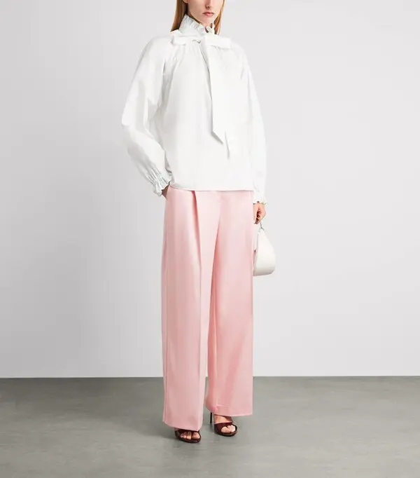 La DoubleJ Cotton High Neck Blouse With Detachable Neck Tie