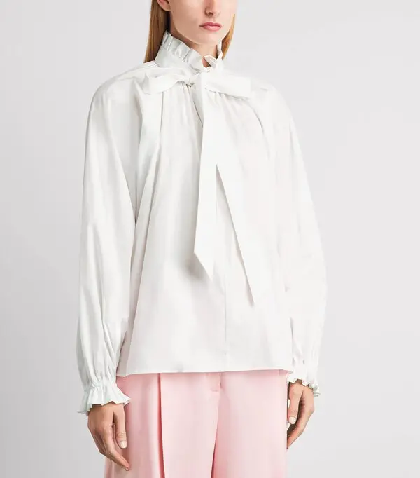 La DoubleJ Cotton High Neck Blouse With Detachable Neck Tie