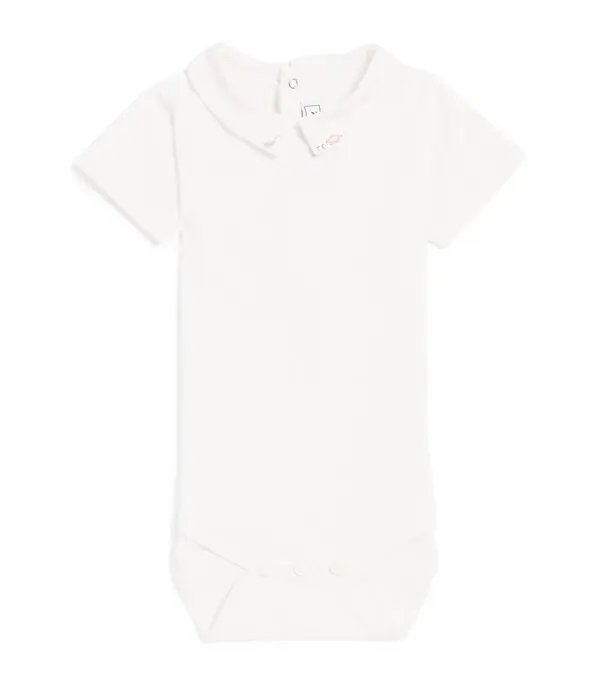 TARTINE ET CHOCOLAT Stretch Cotton Collared Bodysuit With Dinosaur Embroidery