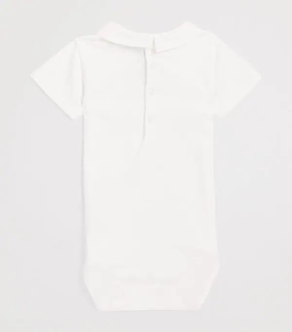 TARTINE ET CHOCOLAT Stretch Cotton Collared Bodysuit With Dinosaur Embroidery