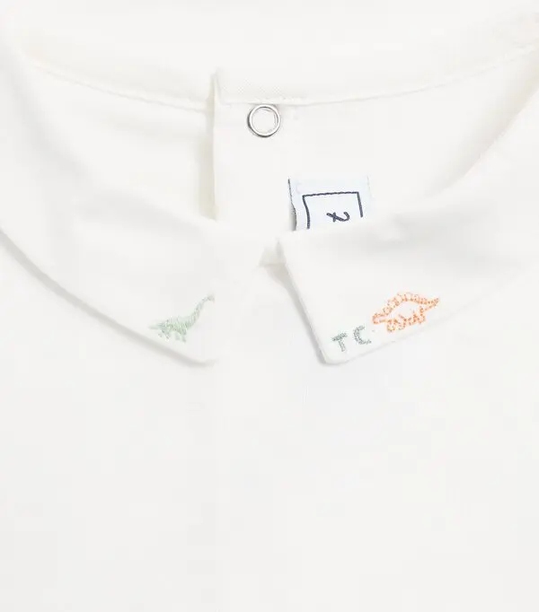 TARTINE ET CHOCOLAT Stretch Cotton Collared Bodysuit With Dinosaur Embroidery