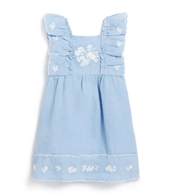 TARTINE ET CHOCOLAT Linen Embroidered Dress - Blue