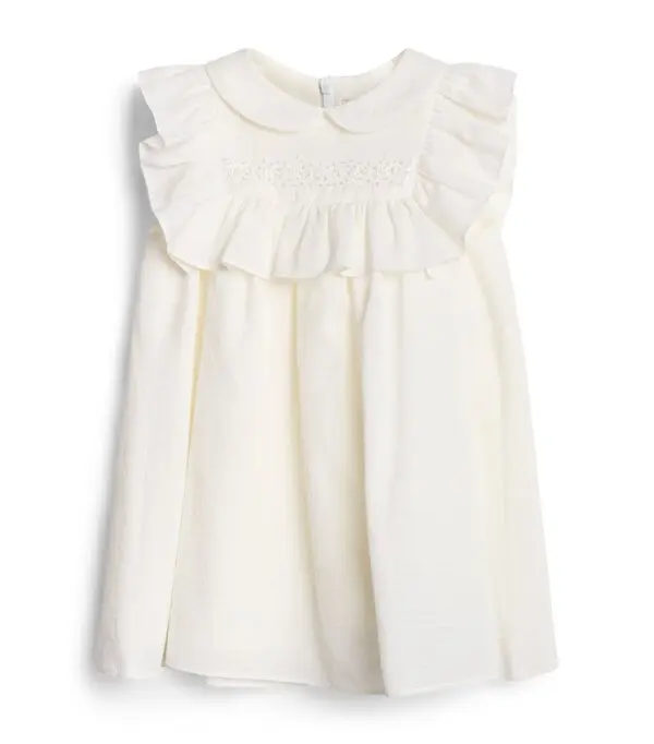 TARTINE ET CHOCOLAT Cotton-blend Ruffle-collar Dress - Blue