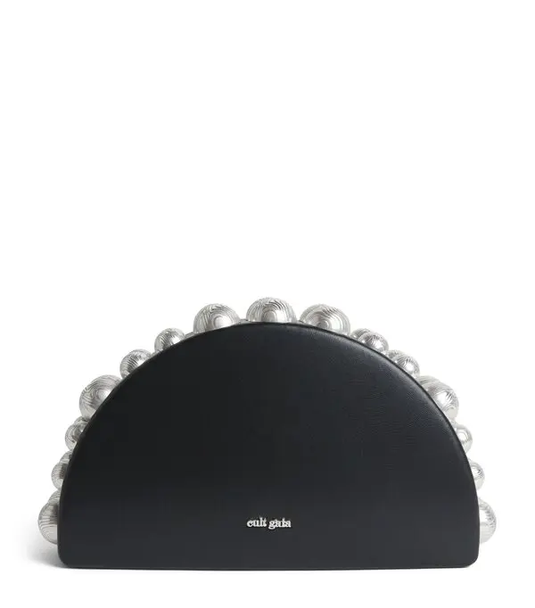 Cult Gaia Leather Beaded Gili Clutch Bag - Black