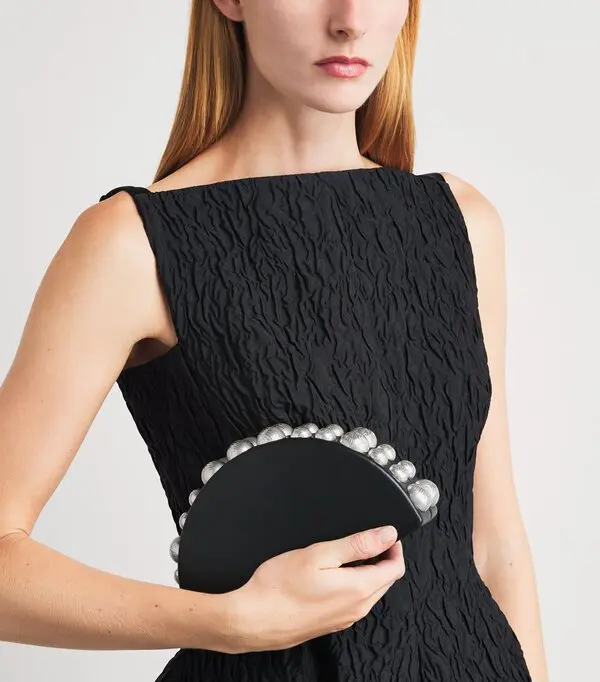 Cult Gaia Leather Beaded Gili Clutch Bag - Black