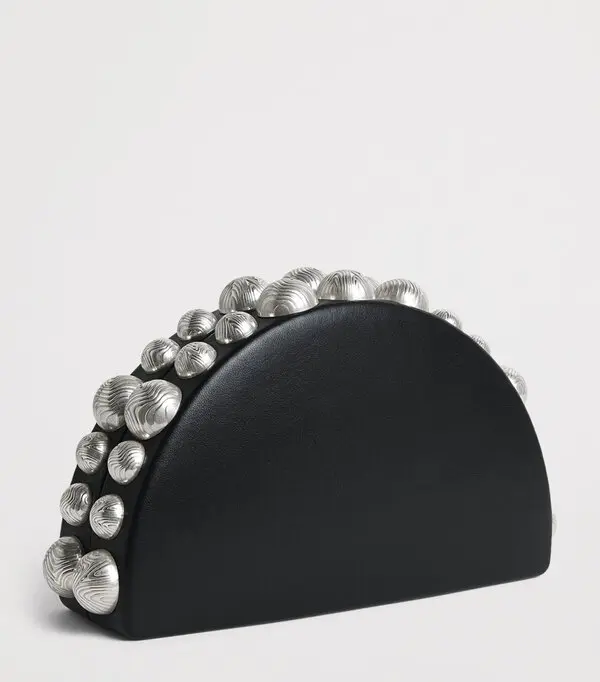 Cult Gaia Leather Beaded Gili Clutch Bag - Black