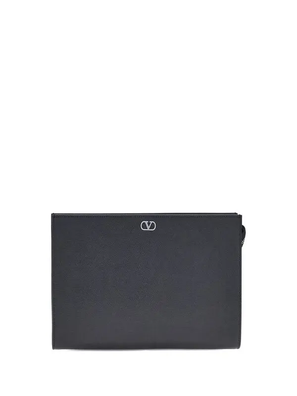 Valentino Garavani Vlogo Signature Pouch In Soft Grain Leather - Black