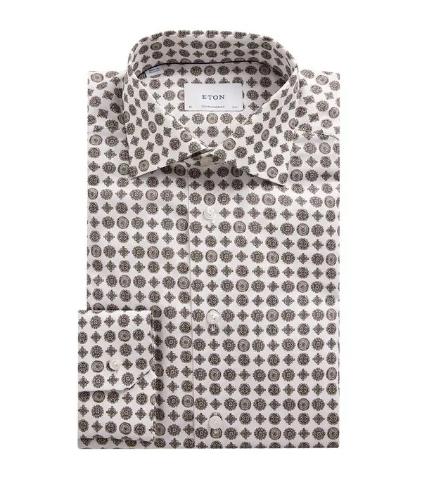 Eton Signature Twill Geometric Shirt - Brown
