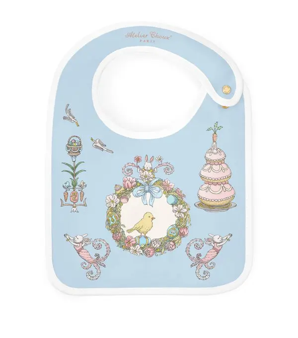 ATELIER CHOUX Organic Cotton Spring Bunny Bib - Blue