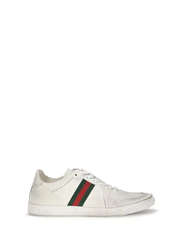 Gucci Stretch Leather Low Top Sneakers With Web Detail