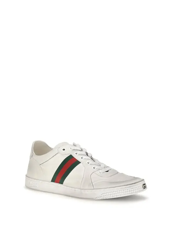 Gucci Stretch Leather Low Top Sneakers With Web Detail